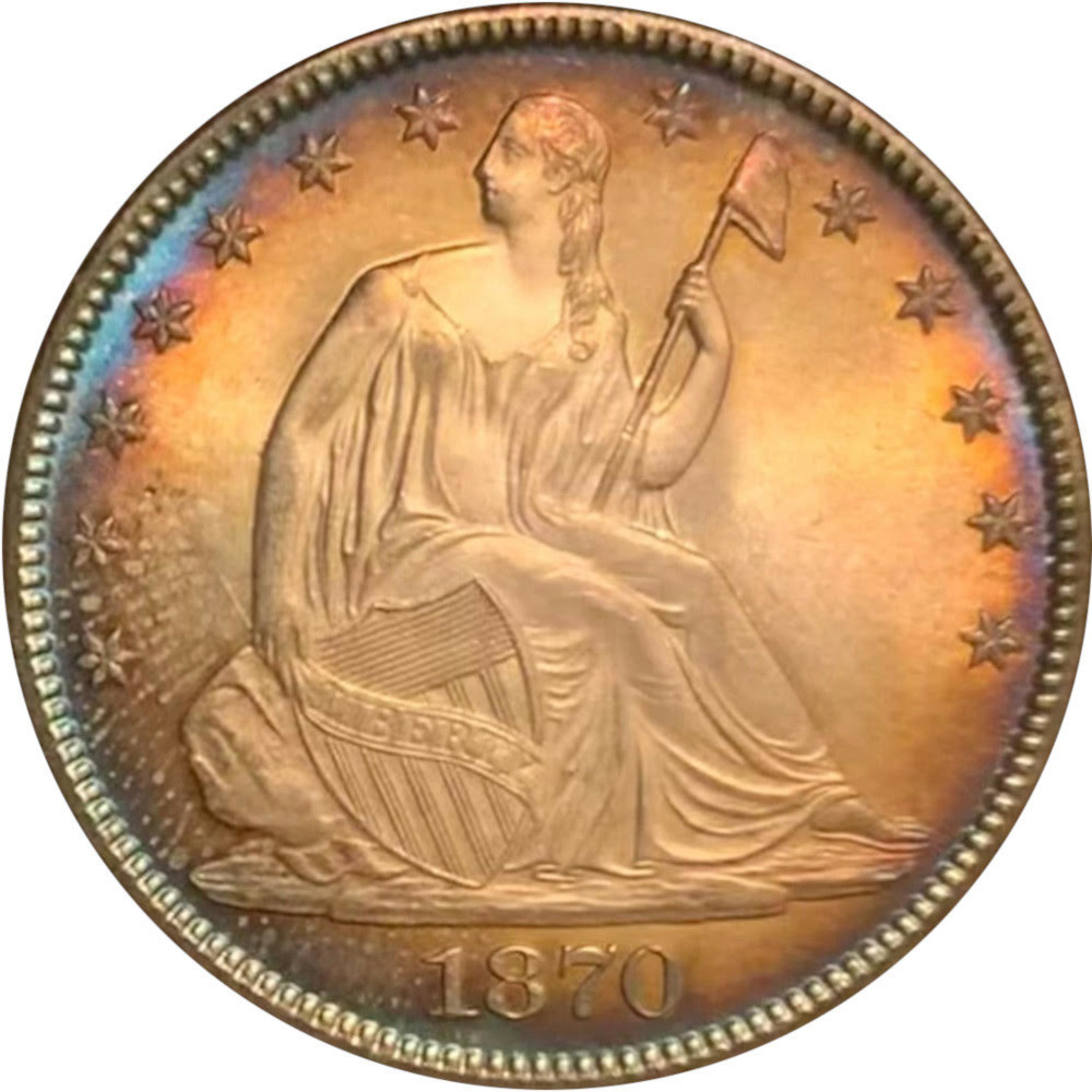 1870 50c Liberty Seated Half Dollar Spectacular Toning - Nummum Coins