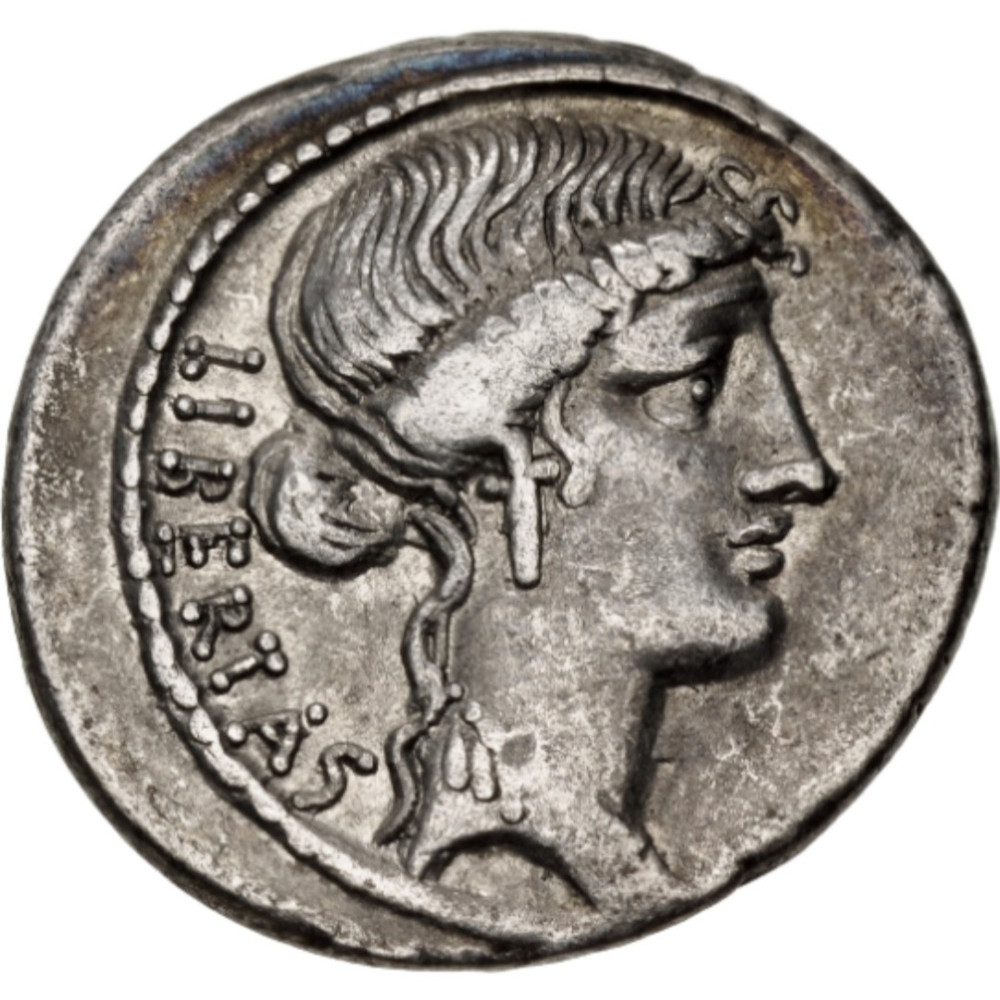 54 BC Libertas Q. Servilius Caepio (M. Junius) Brutus AR Denarius Rome ...