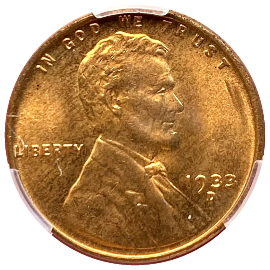1933-D 1c Lincoln Cent, CAC MS64
